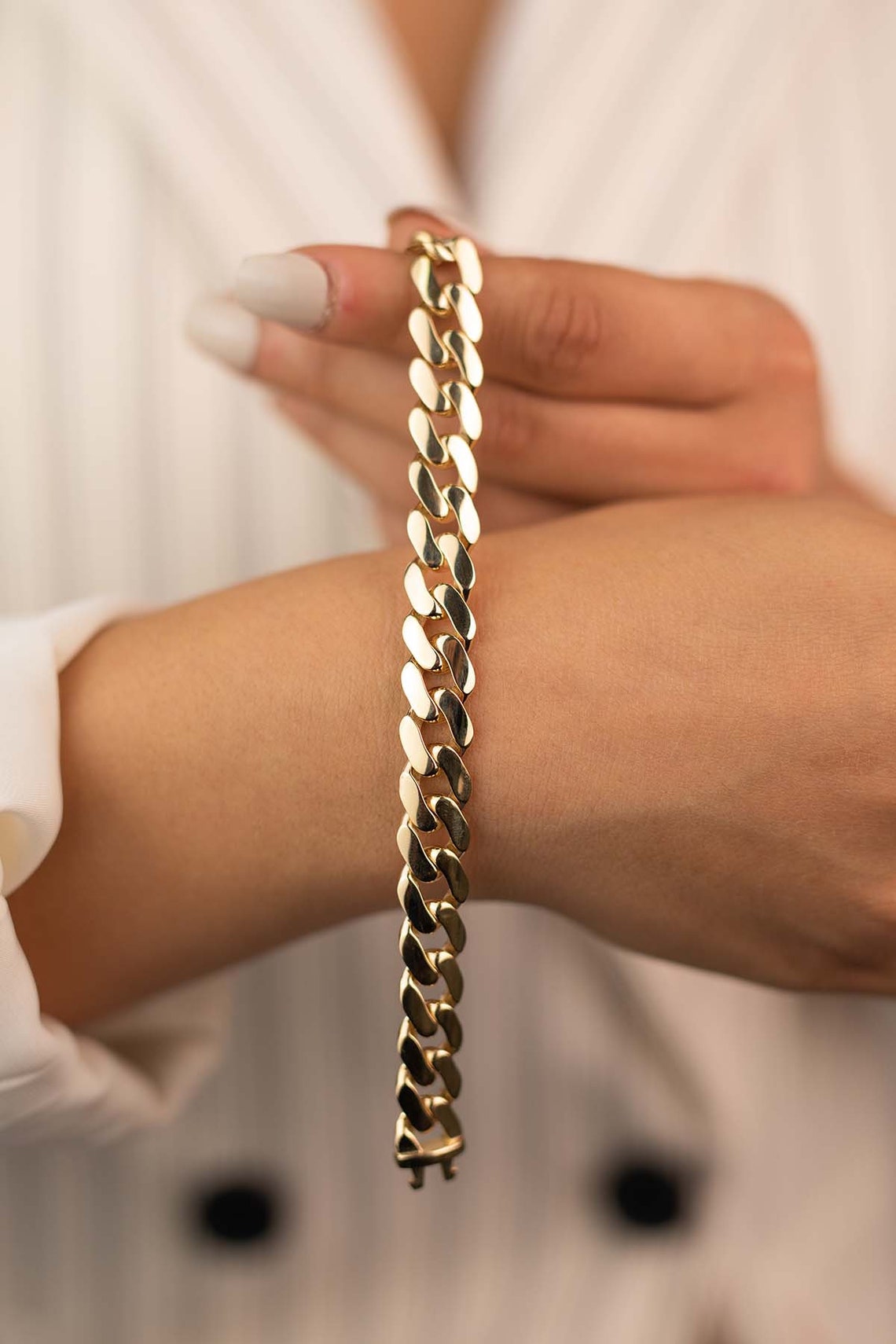 14K Real Gold 10mm Miami Cuban Bracelet Monaco Chain - Etsy