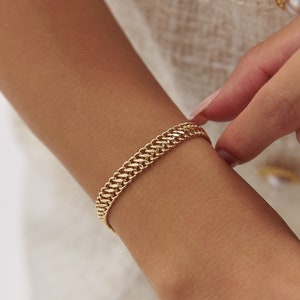 14K Real Gold Double Curb Chain Bracelet, Vienna Chain Bracelet ...