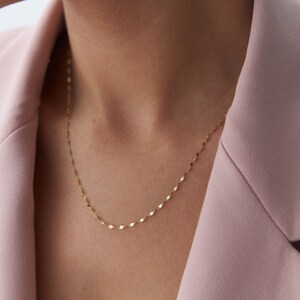 14k Solid Gold Sequin Faceted Chain, Mirrored Dainty Necklace, Thin ...