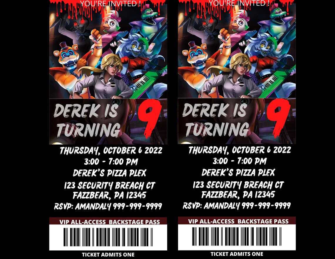 Personalized FNAF Security Breach Ticket Birthday Invitation - Etsy