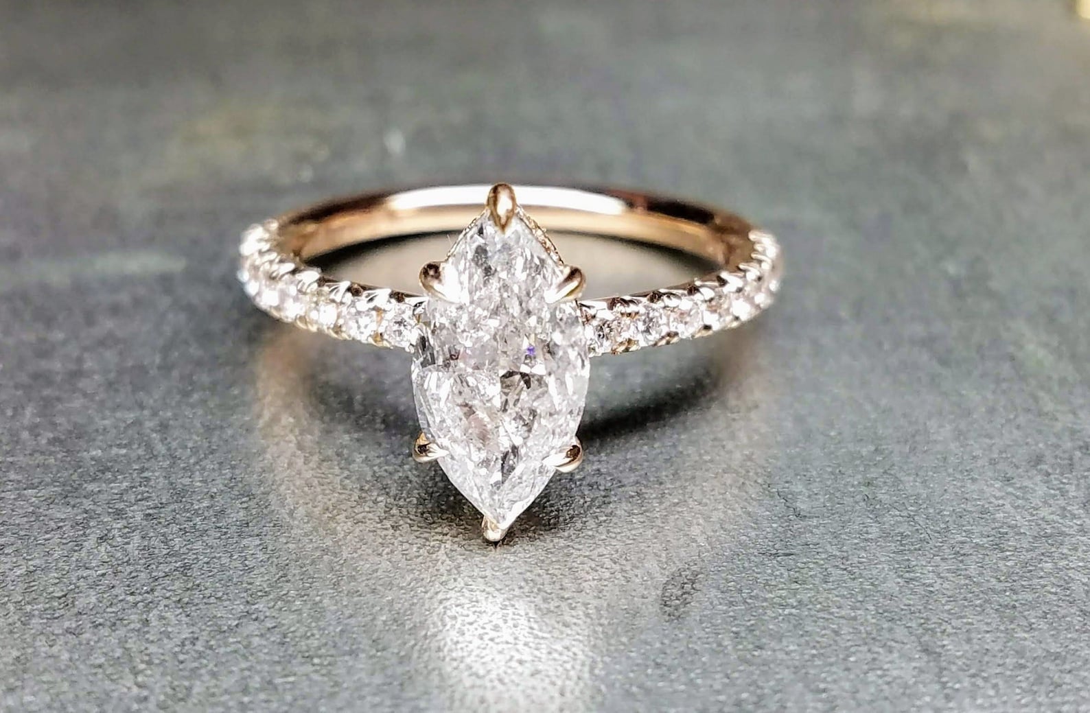 Marquise Moissanite Ring Sterling Silver Engagement Rings 2 30 Etsy
