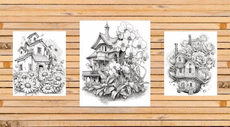 Blooming Houses Coloring Pages | Flower House Coloring Pages | Flower ...