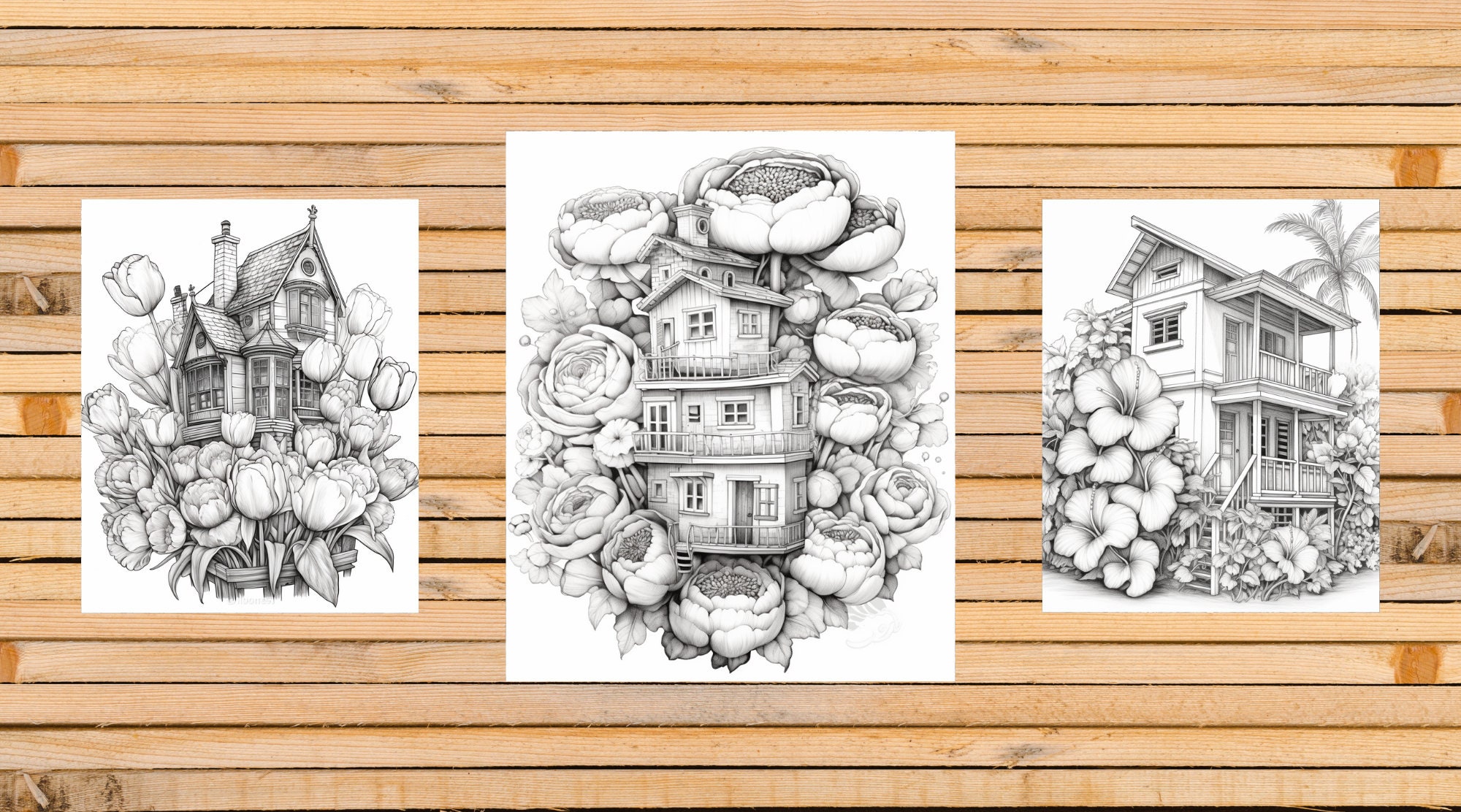 Blooming Houses Coloring Pages | Flower House Coloring Pages | Flower ...