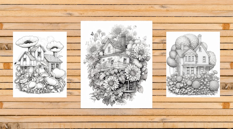 Blooming Houses Coloring Pages | Flower House Coloring Pages | Flower ...