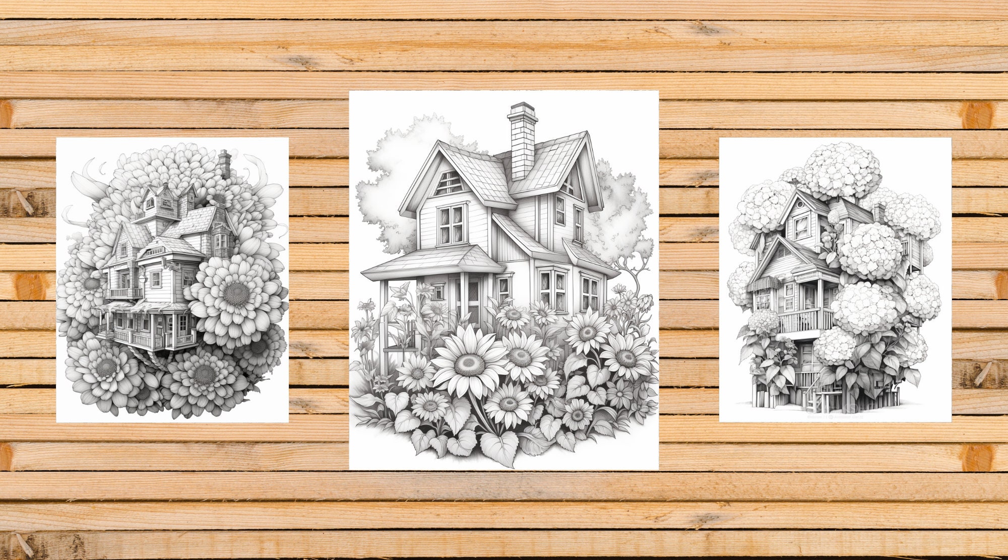 Blooming Houses Coloring Pages Flower House Coloring Pages - Etsy