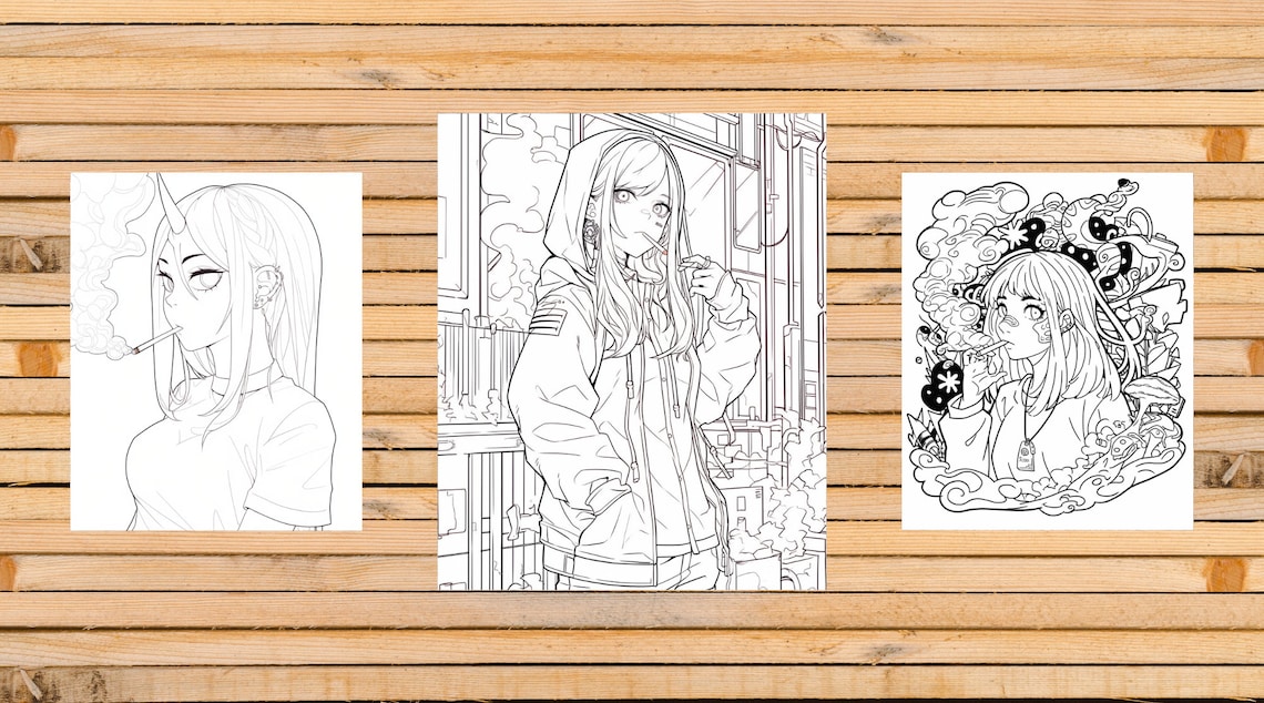 Anime Stoner Coloring Pages Anime Girl Coloring Pages - Etsy