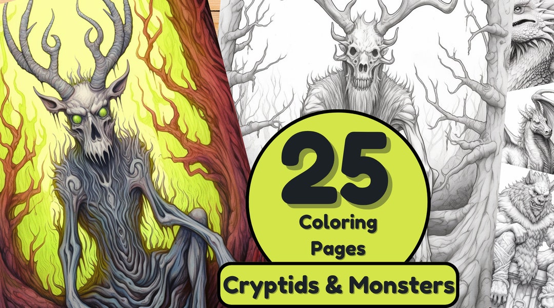 Cryptids and Monsters Coloring Pages | Scary Coloring Book | Horror Grayscale | Cryptozoology ...