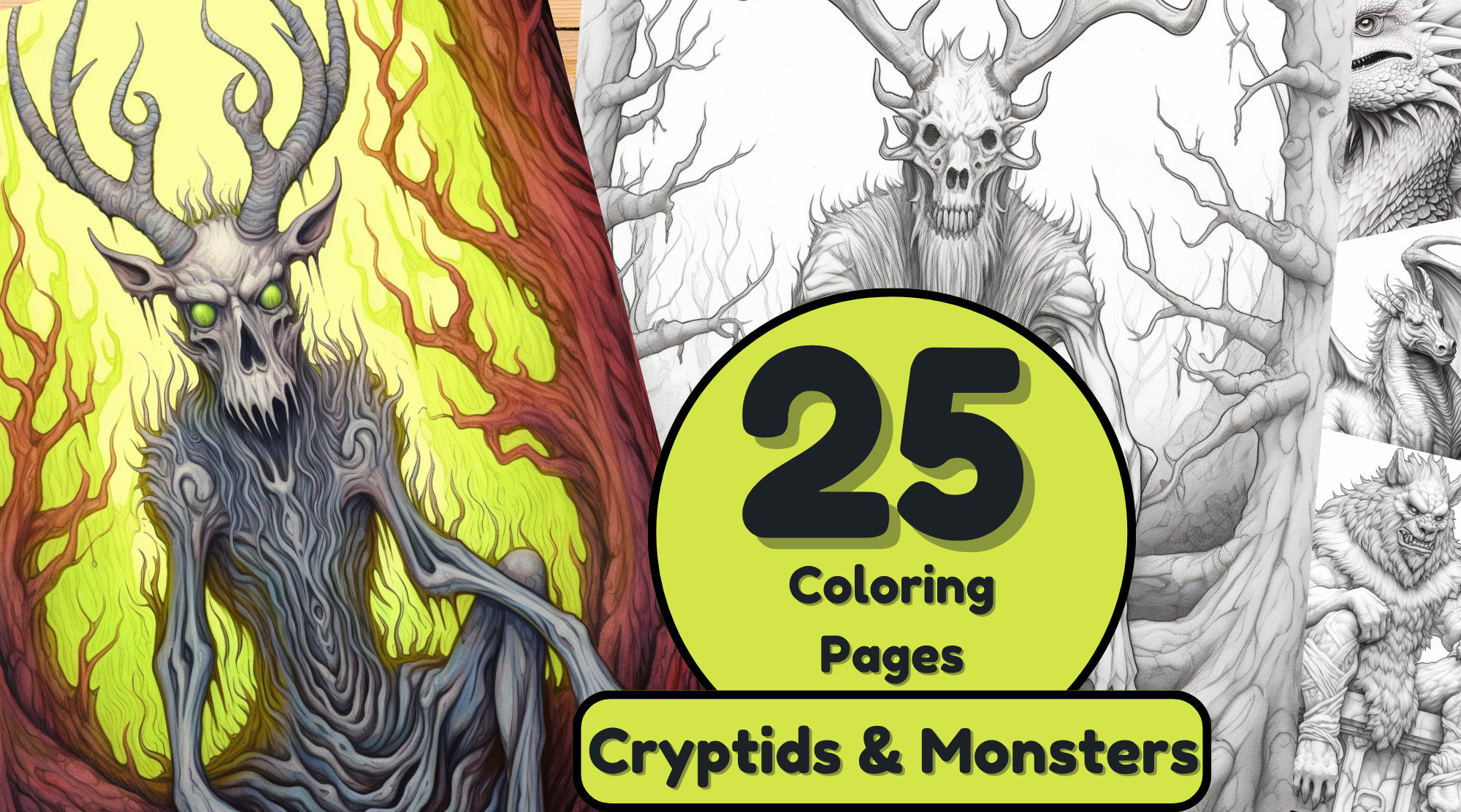 Cryptids and Monsters Coloring Pages | Scary Coloring Book | Horror Grayscale | Cryptozoology ...