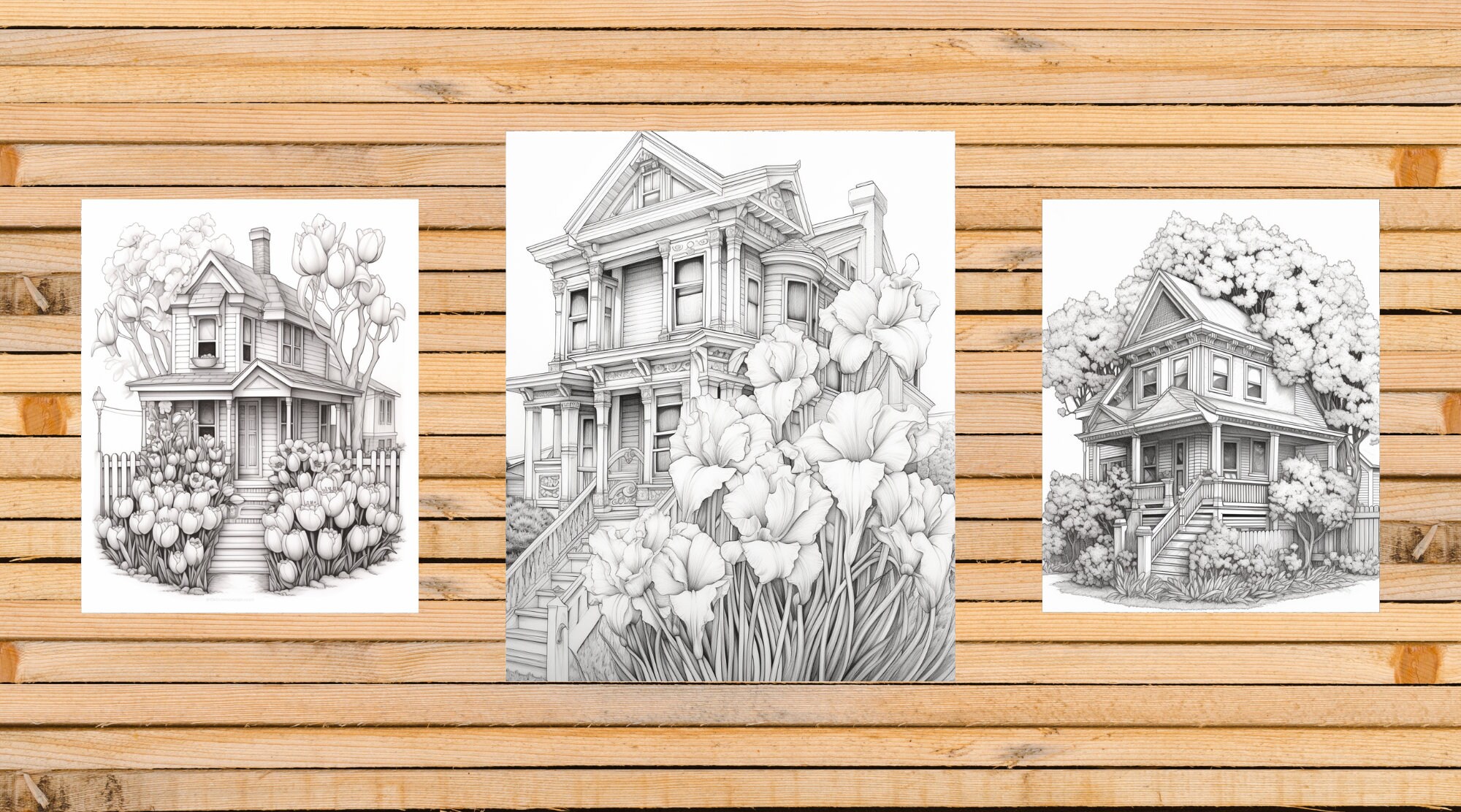 Blooming Houses Coloring Pages Flower House Coloring Pages - Etsy