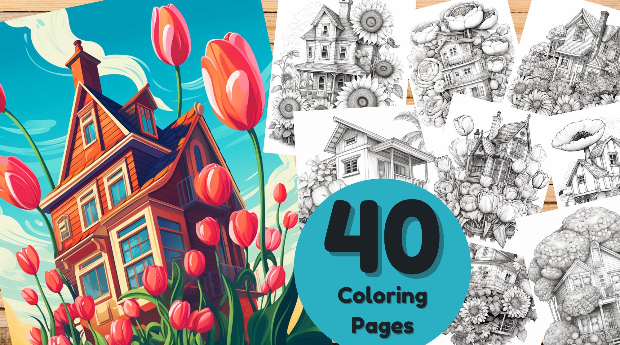 Blooming Houses Coloring Pages | Flower House Coloring Pages | Flower ...
