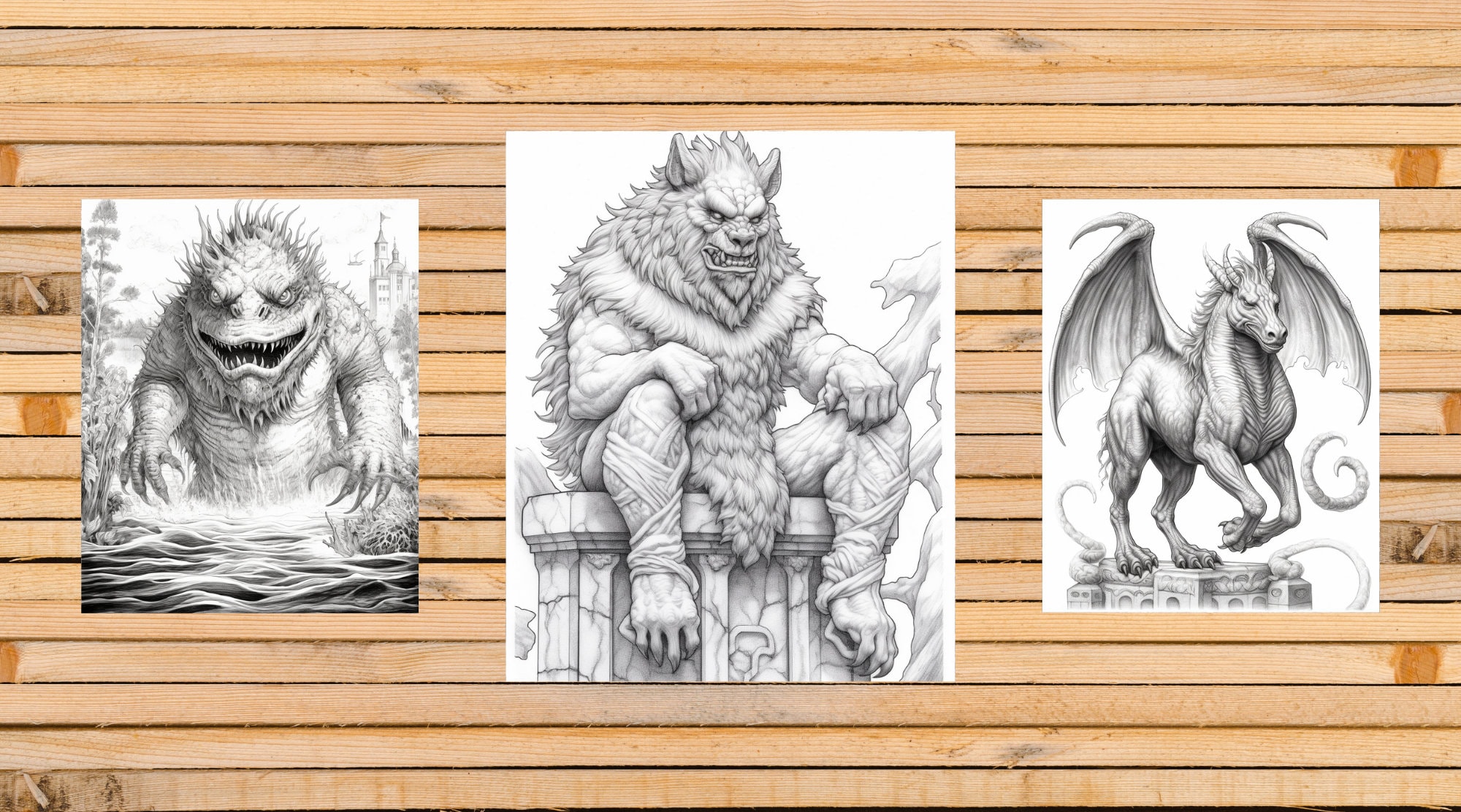 Cryptids and Monsters Coloring Pages | Scary Coloring Book | Horror Grayscale | Cryptozoology ...