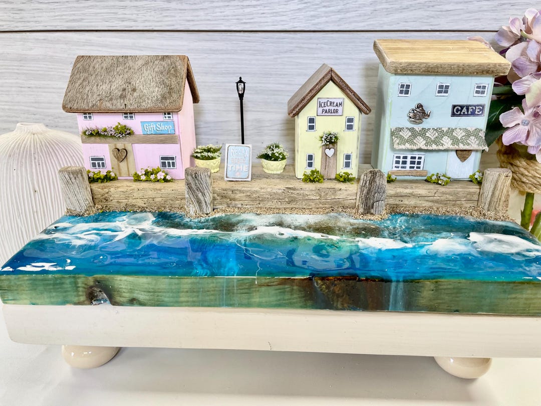 Driftwood Seaside Street Scene. the Promenade With Resin Waves. Wooden ...