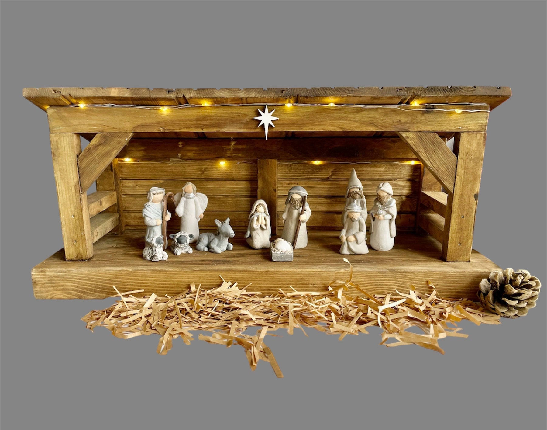 Christmas Nativity Set in Wooden Stable With Lights. Nativity - Etsy