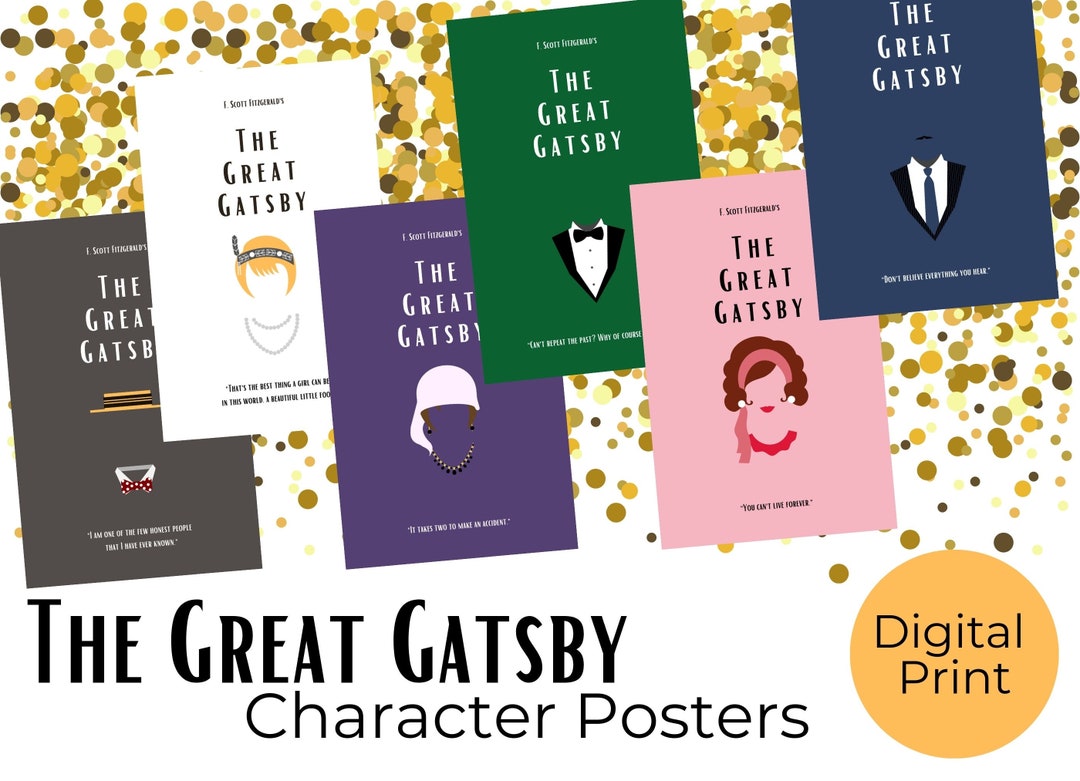 The Great Gatsby Character Posters, Printable Wall Art, Book Poster ...