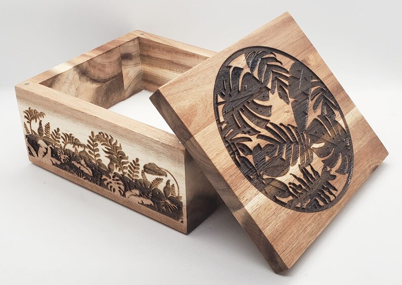 Tropical Plant Engraved Acacia Keepsake Box - Etsy