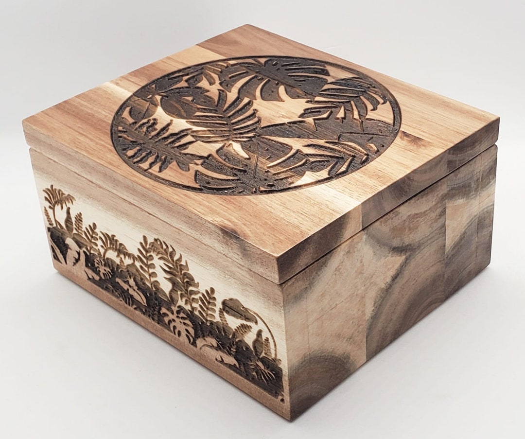 Tropical Plant Engraved Acacia Keepsake Box - Etsy