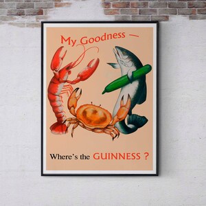 Guinness & Seafood Vintage Poster, Lobster Print, Retro Bar Decor - Etsy