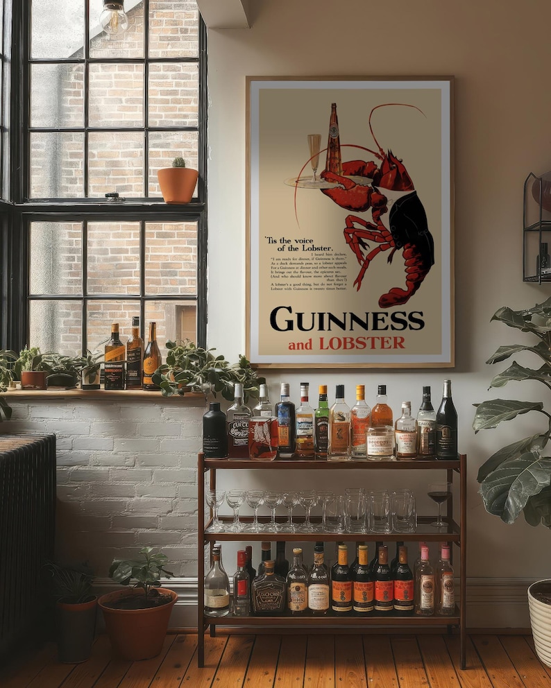 Guinness and Lobster Vintage Poster, Pub Decor, DIGITAL Retro Printable ...