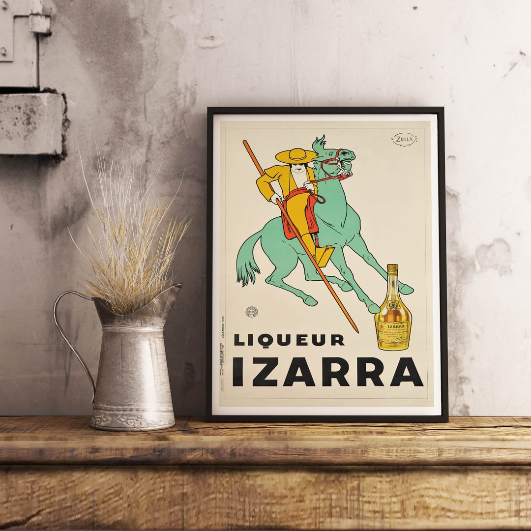 Vintage Liqueur Izarra Poster: Green Horse Bar Decor Canvas Print - Etsy