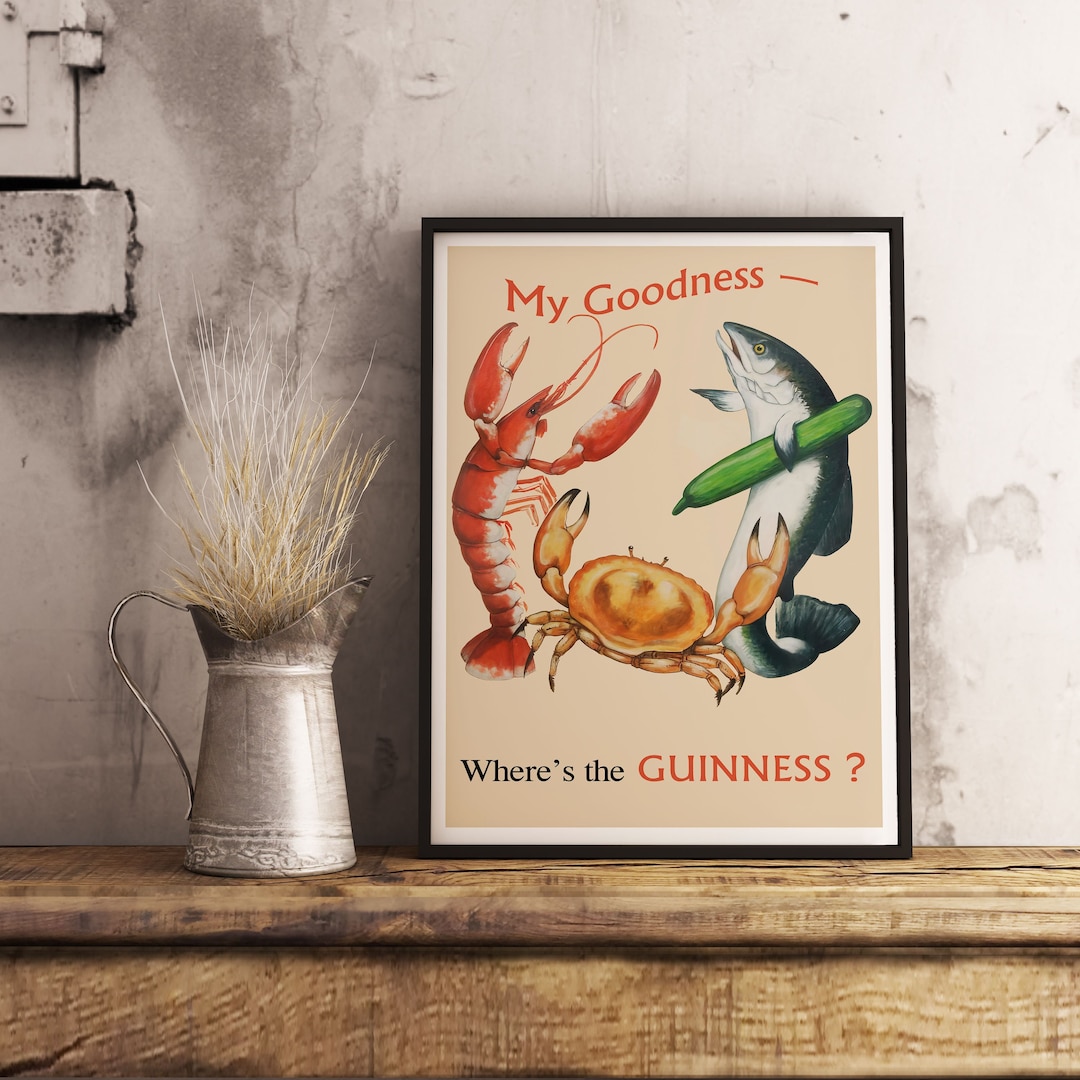 Guinness & Seafood Vintage Poster, Lobster Print, Retro Bar Decor - Etsy