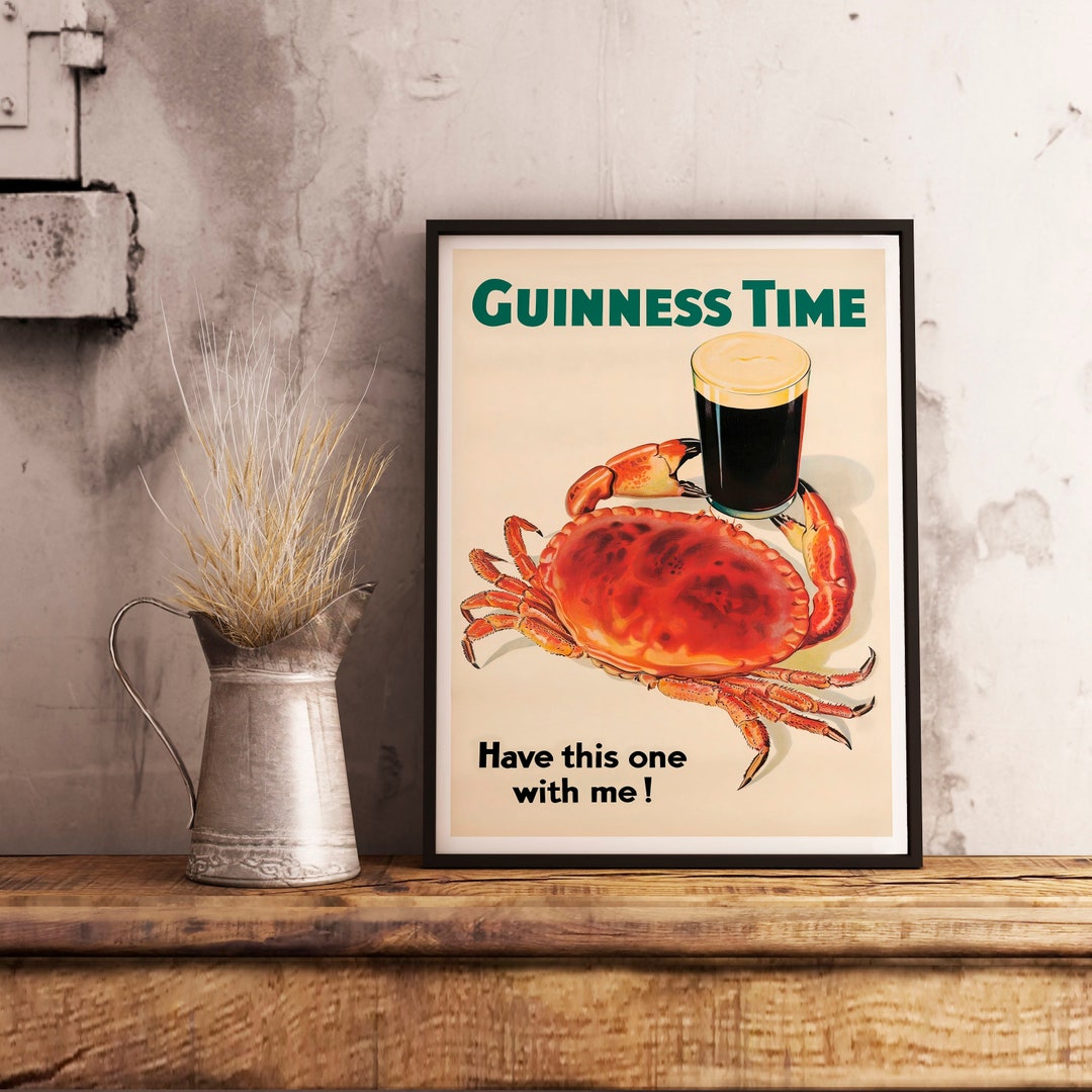Guinness and Crab Digital Print - Vintage Canvas - Retro Printable ...