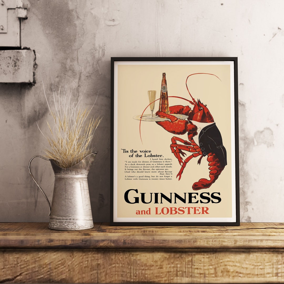 Guinness and Lobster Vintage Poster, Pub Decor, Retro Printable Cafe ...