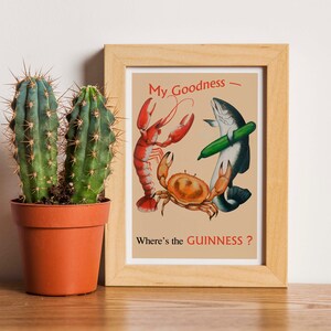 Guinness & Seafood Vintage Poster, Lobster Print, Retro Bar Decor - Etsy