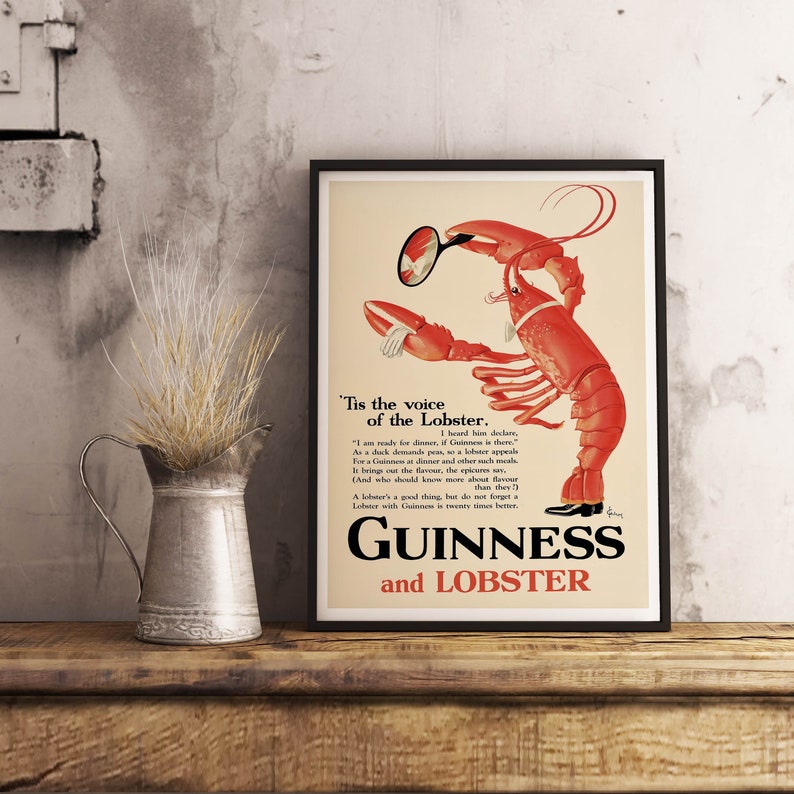 Guinness Digital Poster Guinness Lobster Download Vintage Canvas Retro ...