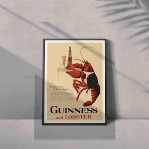 Guinness and Lobster Vintage Poster, Pub Decor, DIGITAL Retro Printable ...