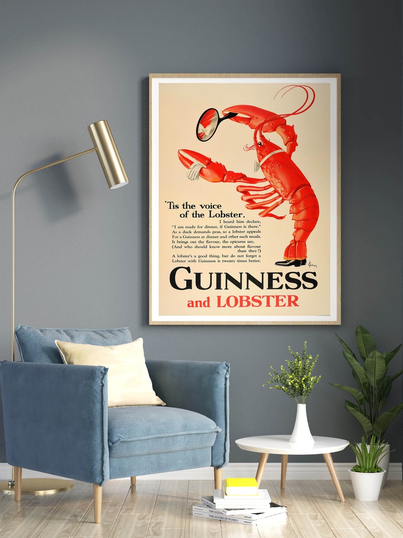 Guinness Digital Poster Guinness Lobster Download Vintage Canvas Retro ...