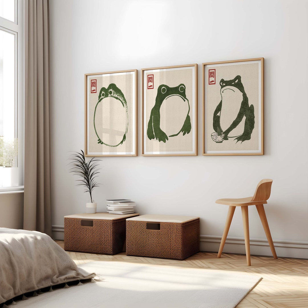 Grumpy Frog Matcha Tea Art Set of 3: Vintage Japanese Print (digital ...
