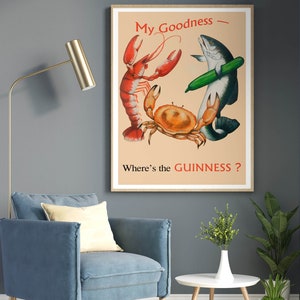 Guinness & Lobster Vintage Poster: Retro Bar Decor (digital Download ...
