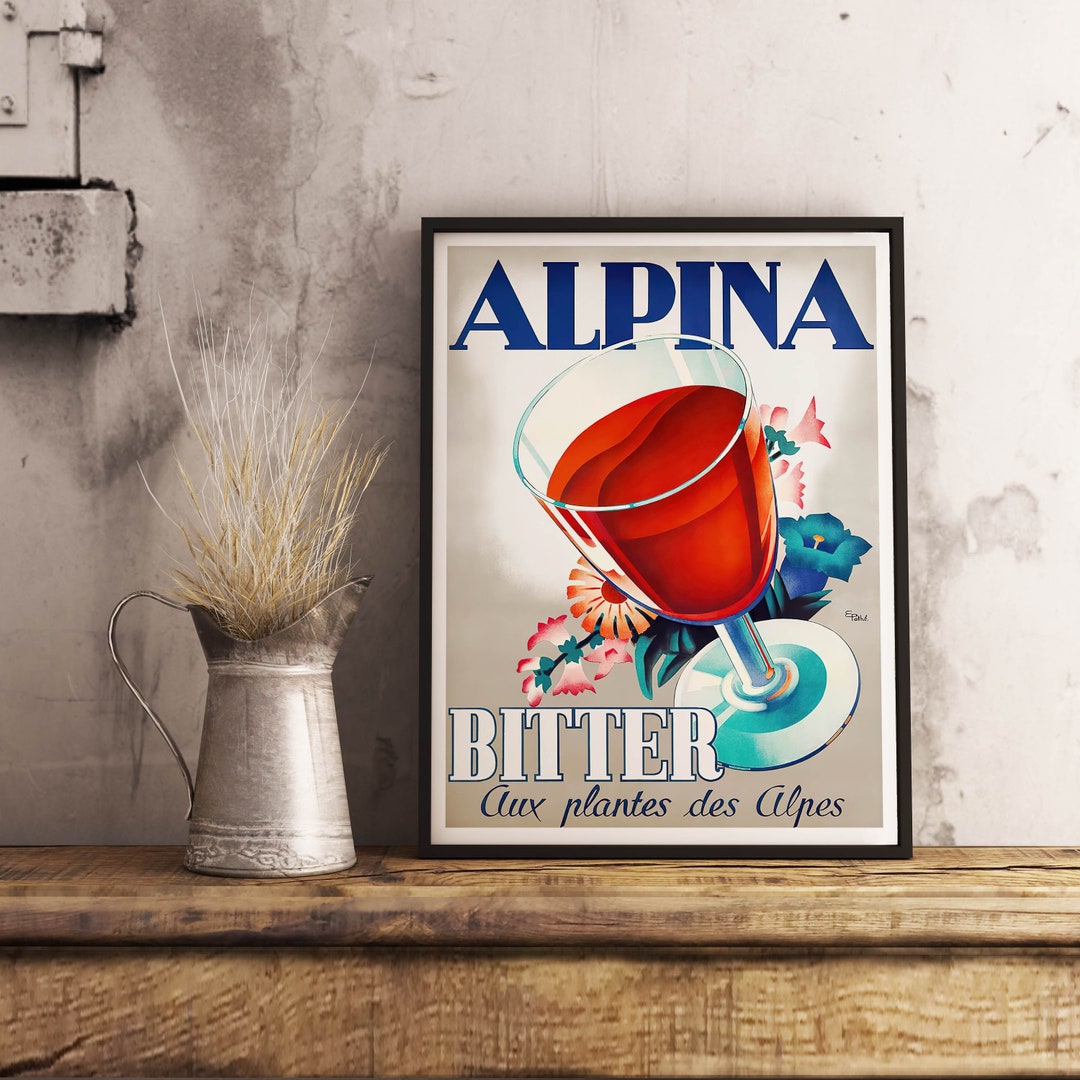 Bitter Alpina Vintage Drink Poster: Retro Bar Decor Print - Etsy