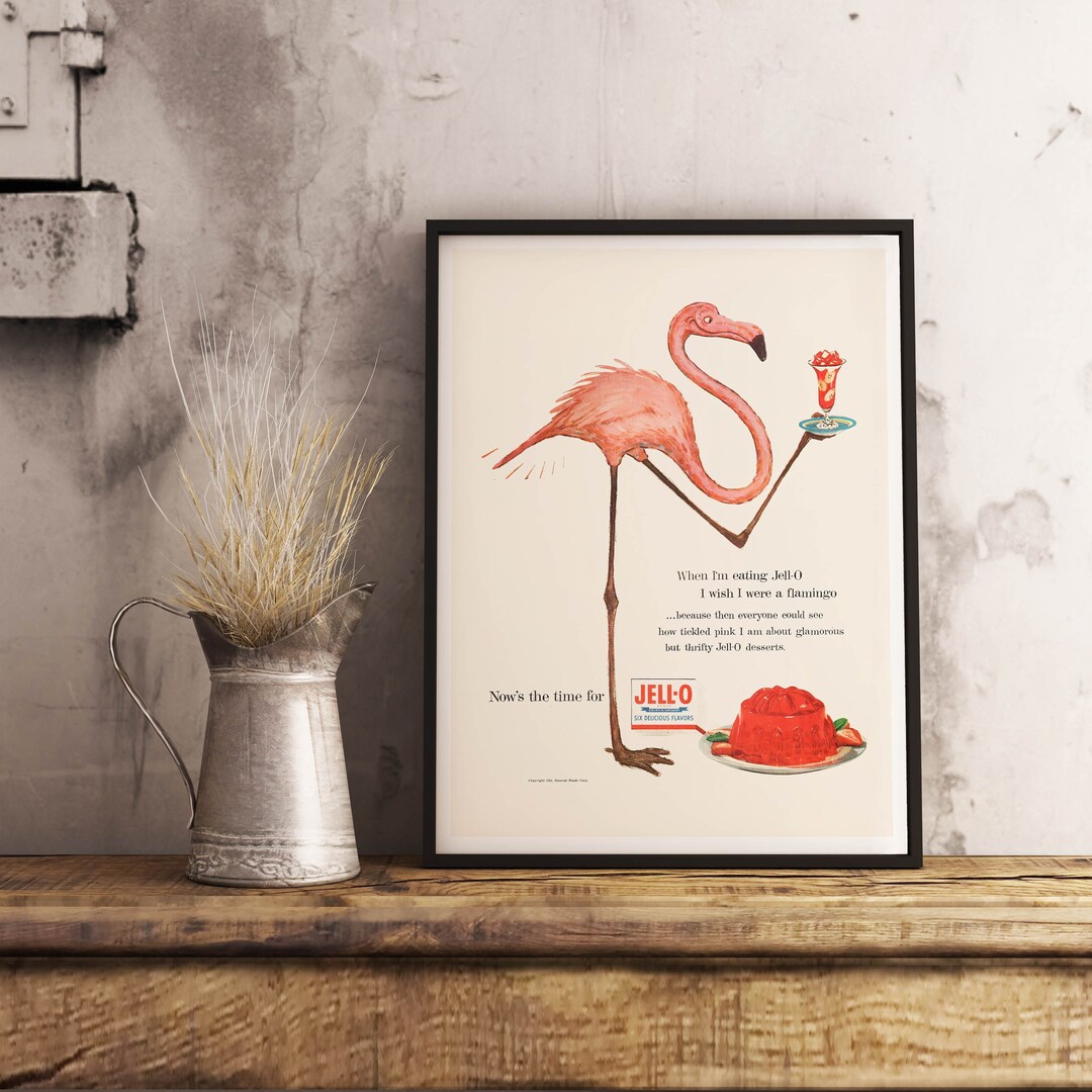 Vintage Jello Flamingo Ad Print: Retro Kitchen & Bar Decor - Etsy