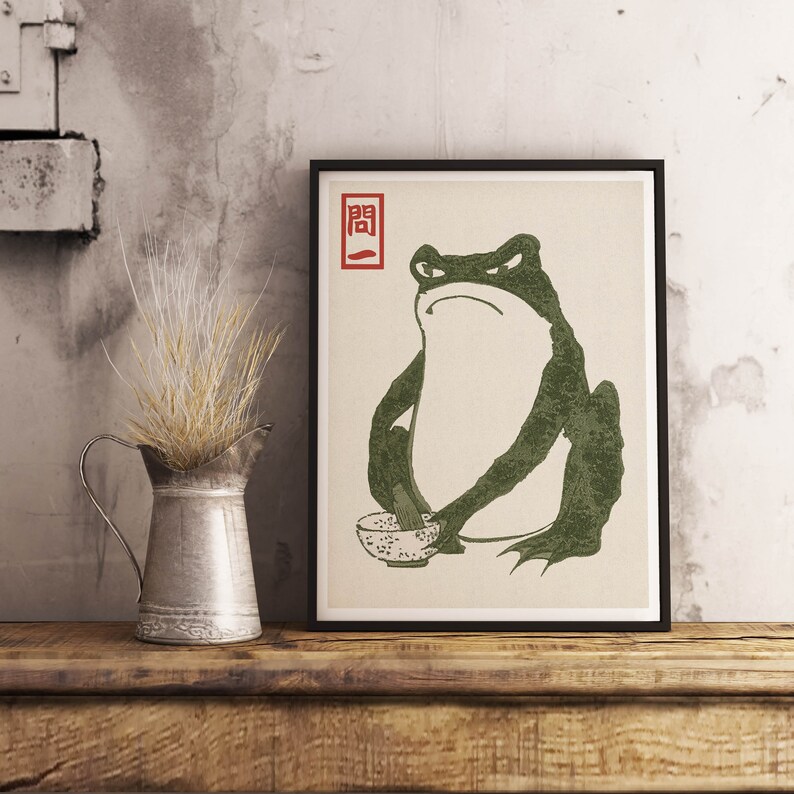 Grumpy Frog Matcha Tea Art Set of 3: Vintage Japanese Print (digital ...
