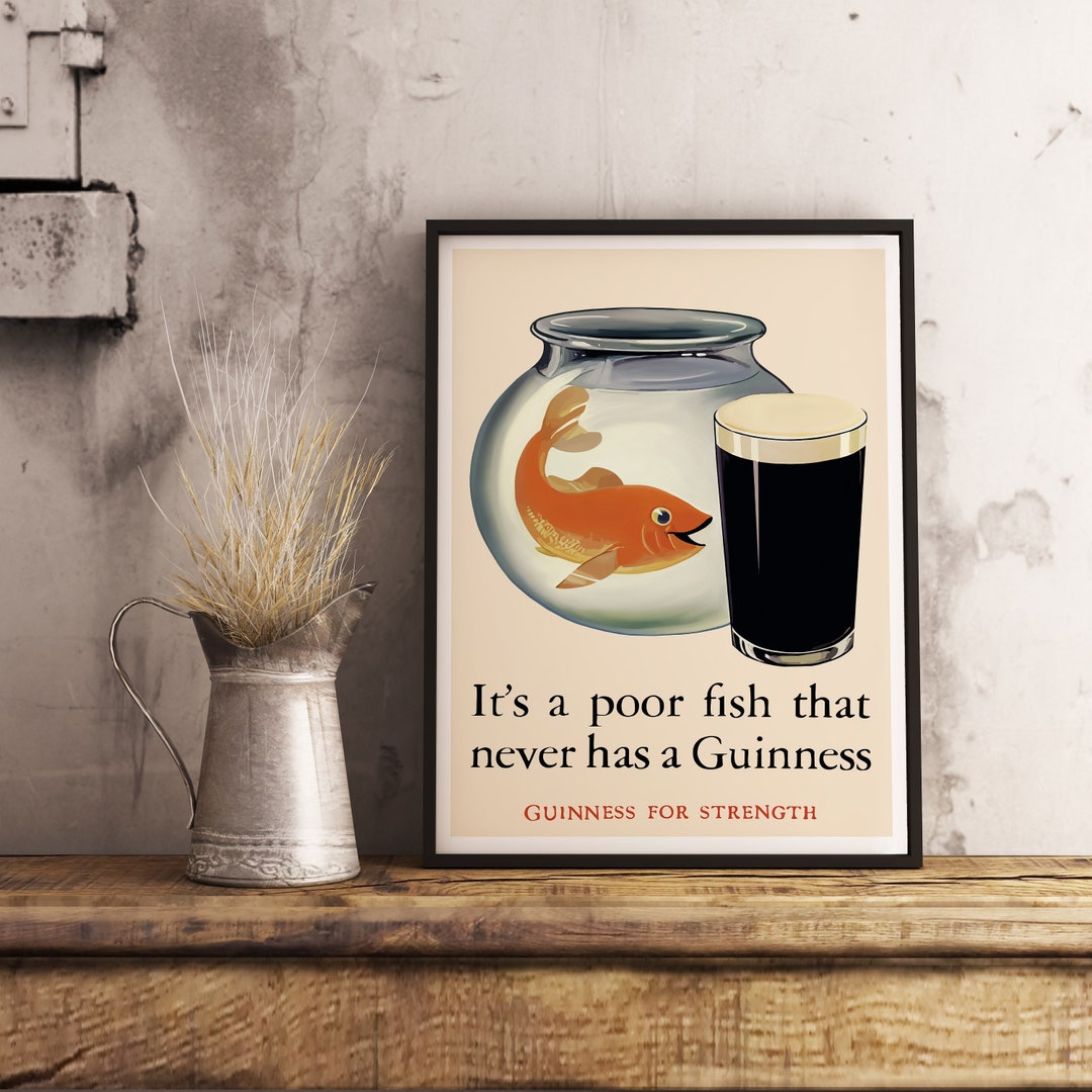 Guinness 'poor Fish' Vintage Canvas Poster: Retro Cafe Wall Art Print ...