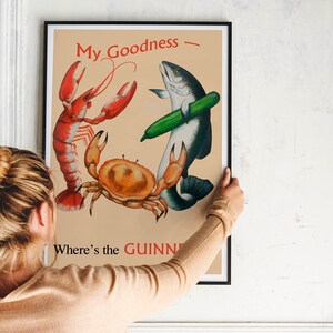 Guinness & Seafood Vintage Poster, Lobster Print, Retro Bar Decor - Etsy