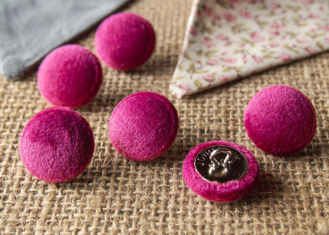 X6 19mm Buttons. Handmade Velvet Covered Buttons, Cerise Pink, Sewing ...