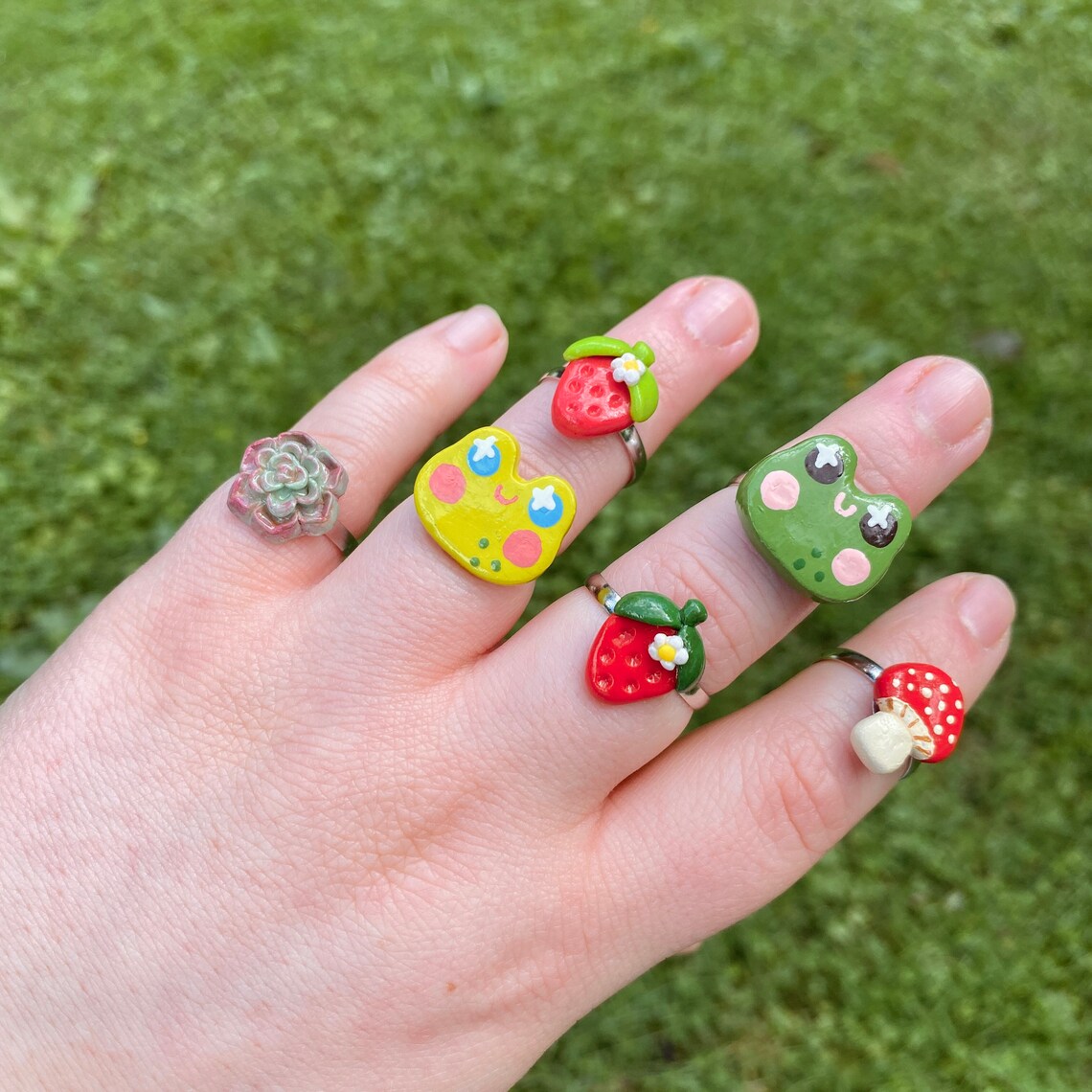 Cottagecore Clay Rings strawberries Polymer Clay Quirky - Etsy