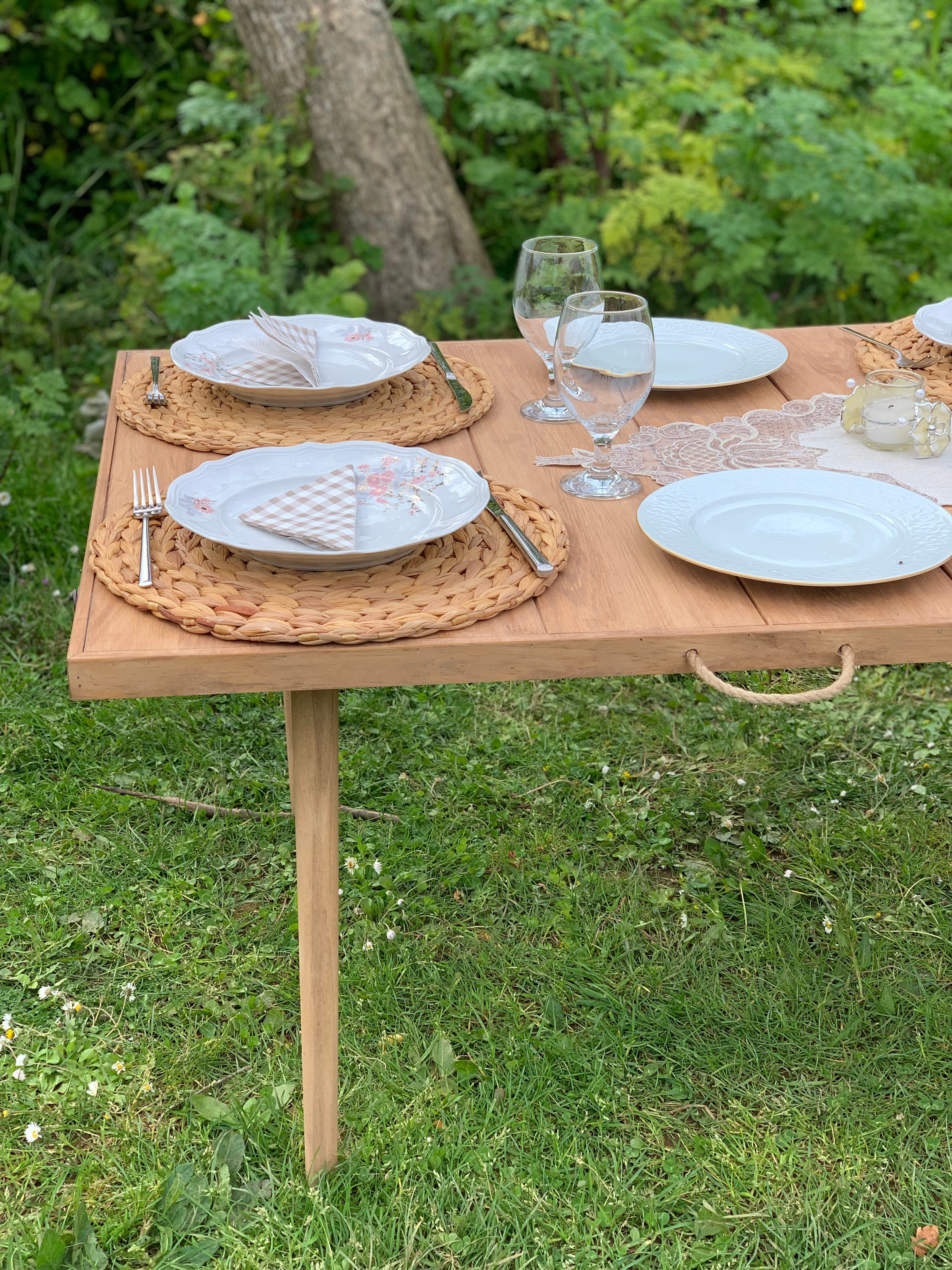 Handmade Wooden Folding Table – Portable Picnic Table – Boho Camp Table ...