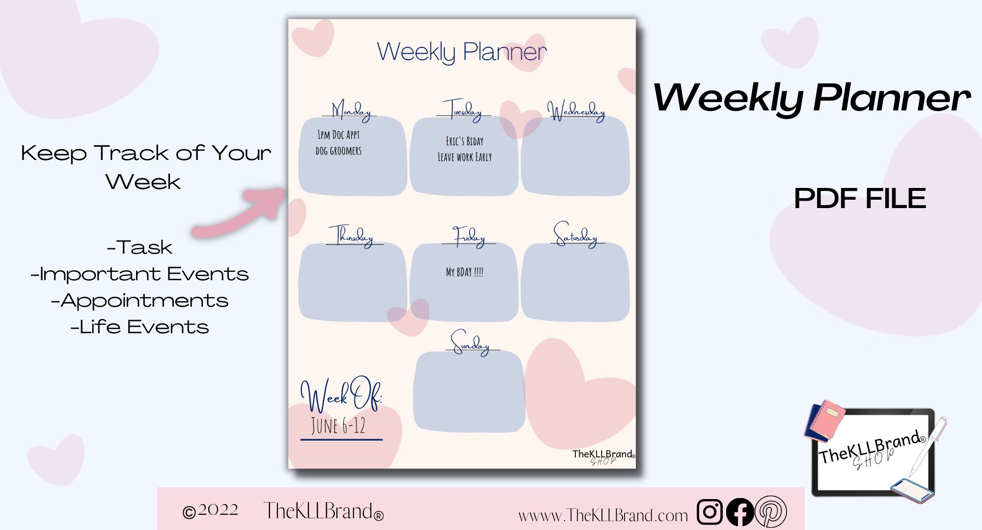 Printable Weekly Planner Sheet | Digital Weekly Planner Sheet | Digital ...