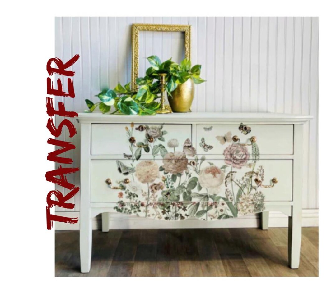ALL THE FLOWERS Rub on Transfer - Large Sized Furniture Decoration- 24 ...