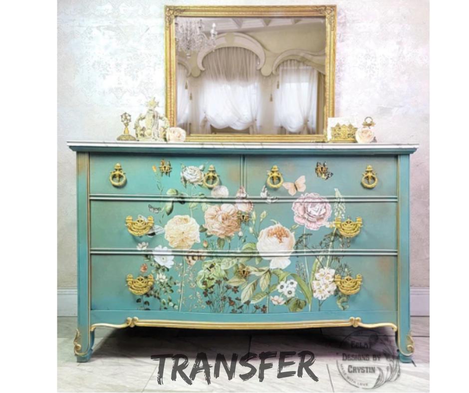 ALL THE FLOWERS Rub on Transfer - Large Sized Furniture Decoration- 24 ...