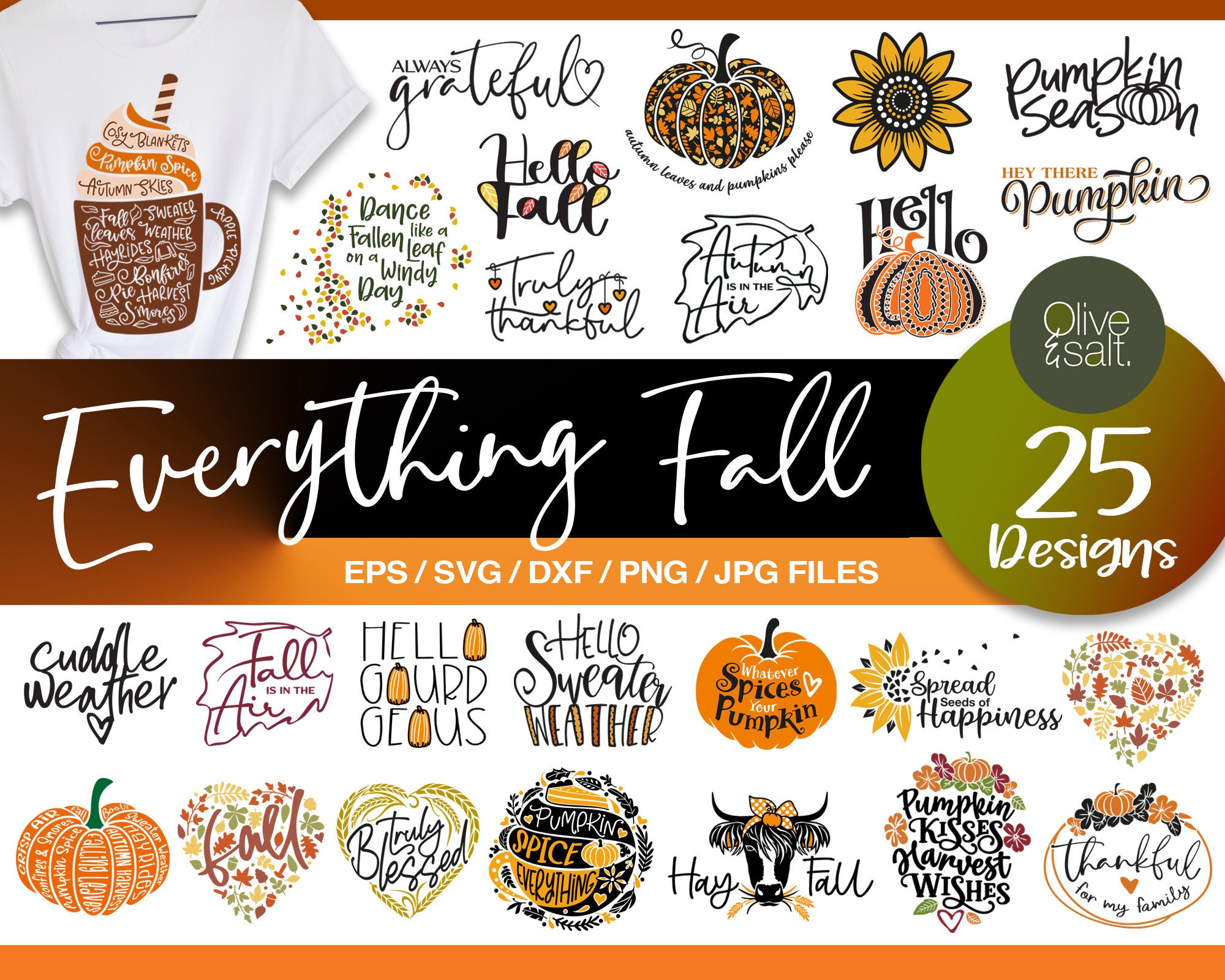 Fall SVG Bundle Fall Shirt Sublimation Pumpkin SVG Autumn - Etsy