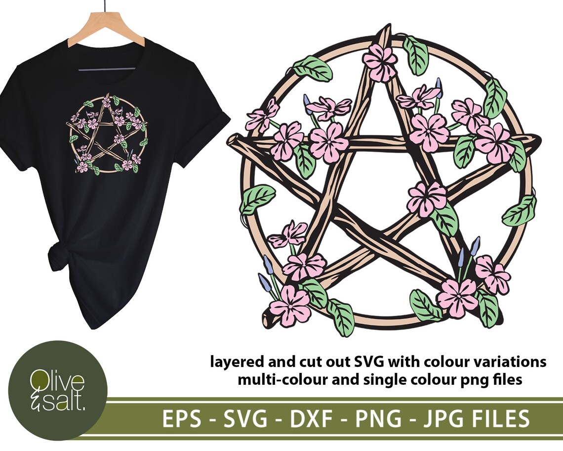 Pentacle Svg, Flower Pentacle Clipart, Witch Svg, Wicca Svg, Witchcraft ...