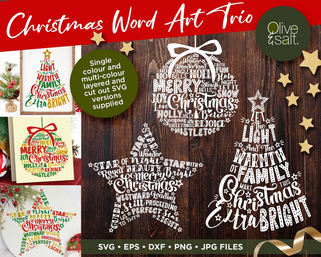 Christmas Word Art SVG, Christmas Sign Cut File, Christmas Word Tree ...