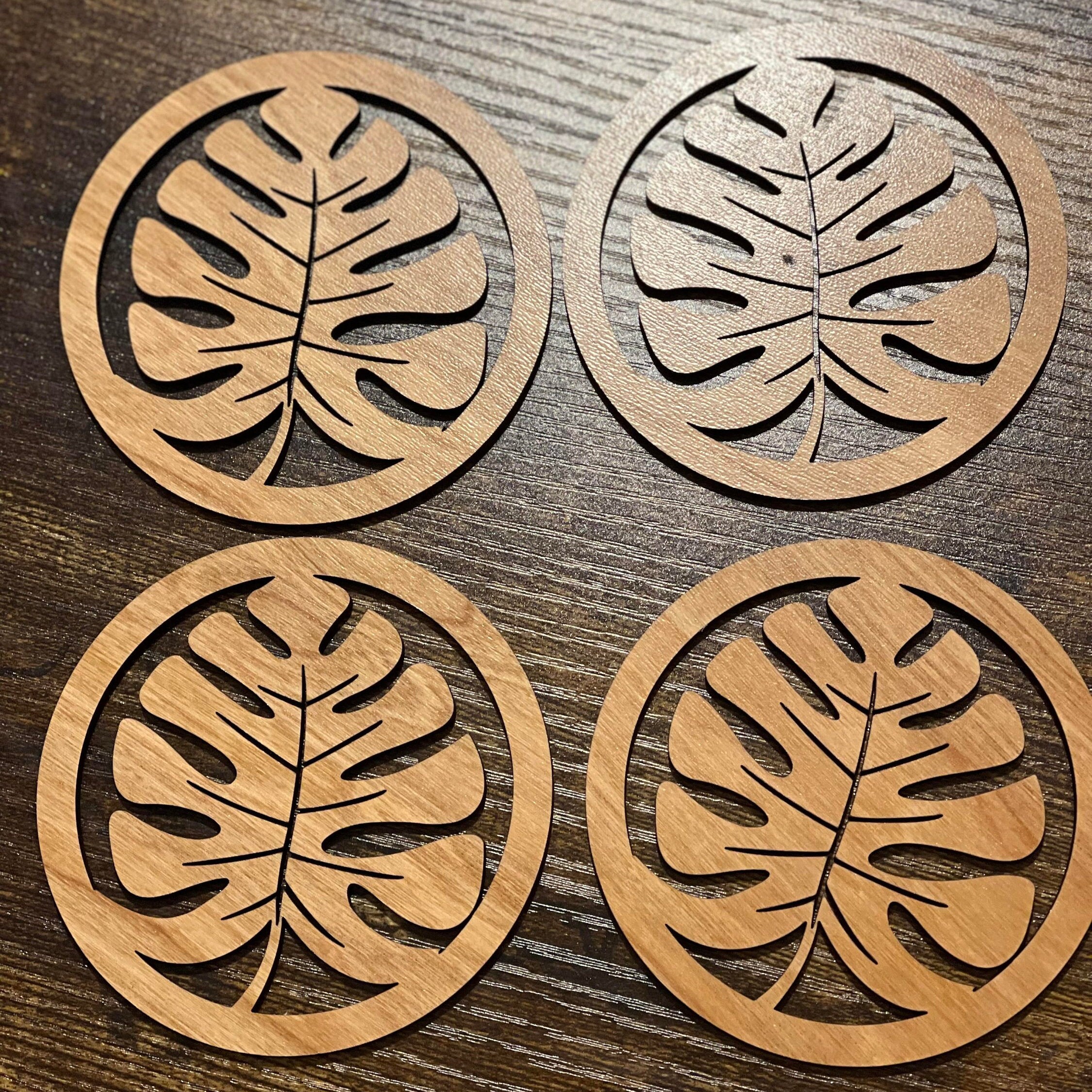 Monstera Coaster Set of 4 Laser Cut Finished Cherry Hardwood - Etsy