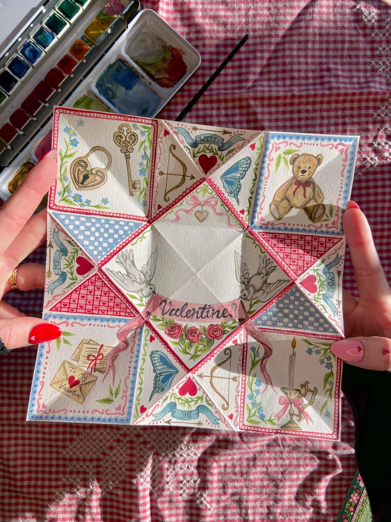 Victorian Valentine's Puzzle Purse: Hand-painted Origami Love Token ...