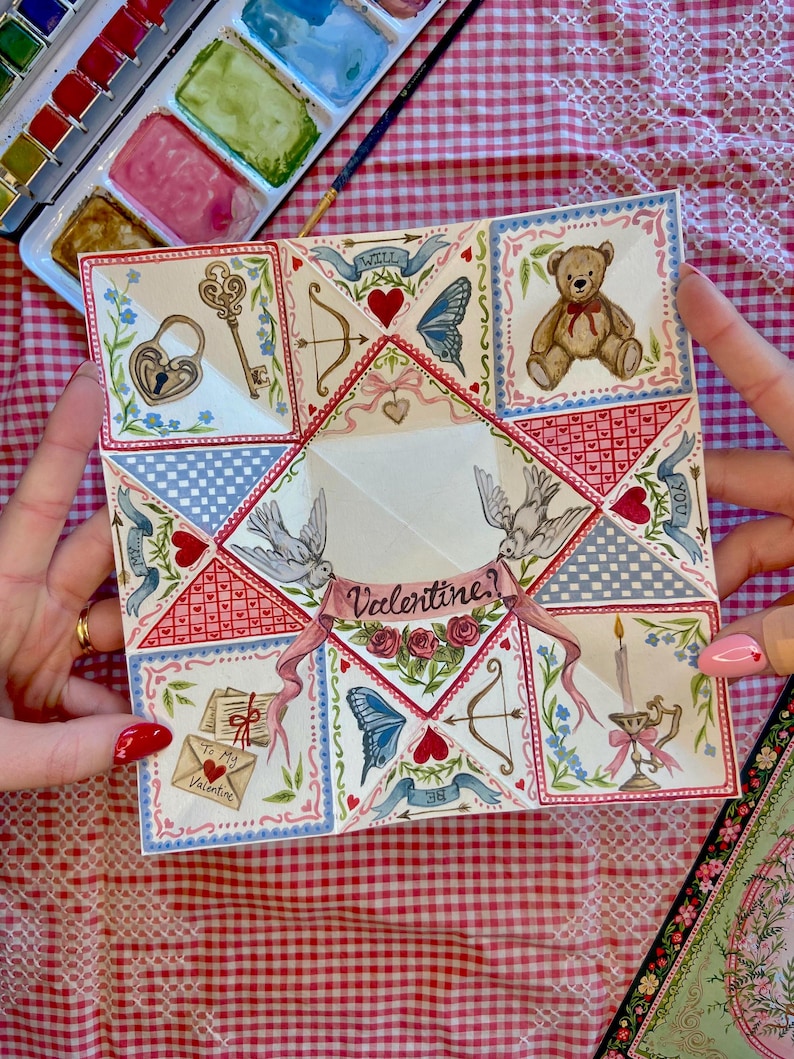 Victorian Valentine's Puzzle Purse: Hand-painted Origami Love Token ...
