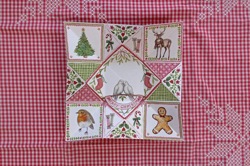 Hand-painted Christmas Puzzle Purse Card: Victorian Origami Greeting ...